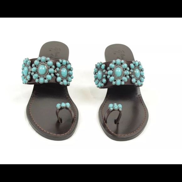 Miss Trish | Shoes | Miss Trish Of Capri Concha Turquoise Brown Sandal ...